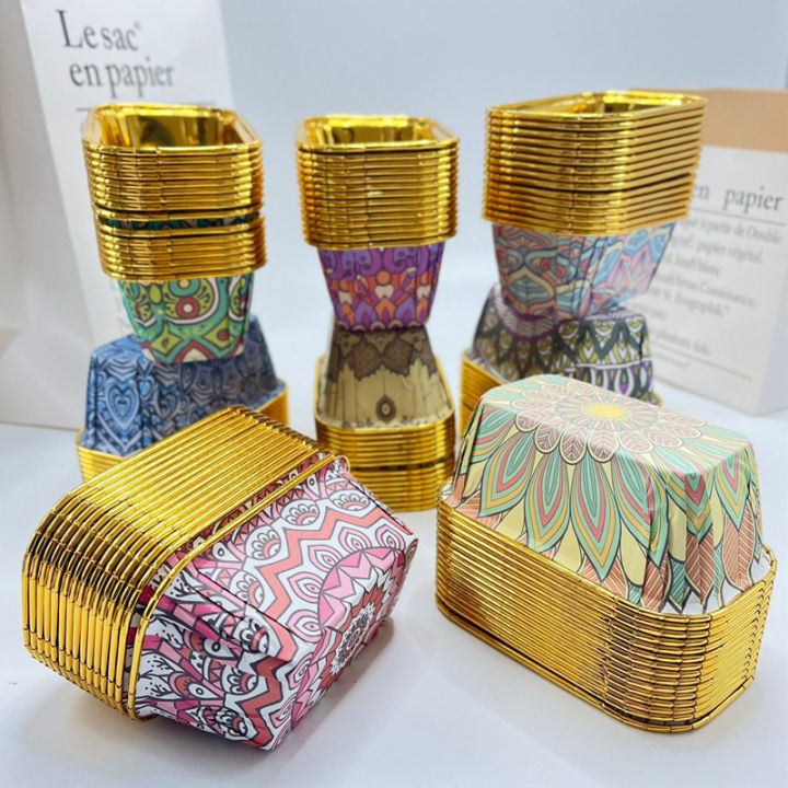 50Pcs Thickened Rectangle Muffin Cupcake Liner Gold Cake Wrappers ...