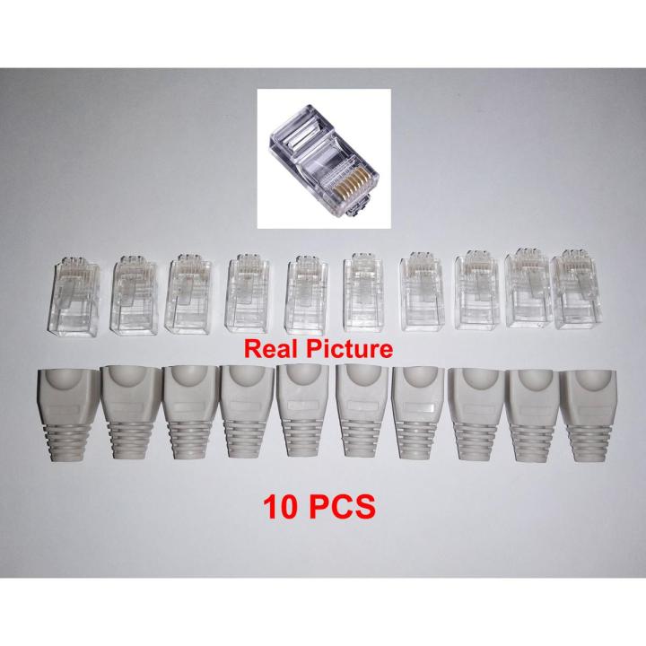 10 PCS RJ45 Network Connector + CAP CAT5e CAT6 Transparent Networking ...