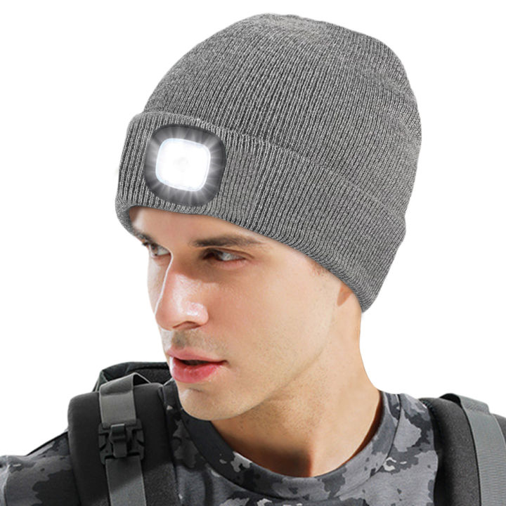 USB Rechargeable Unisex Knitted Hat with Light with 3 Brightness Levels ...