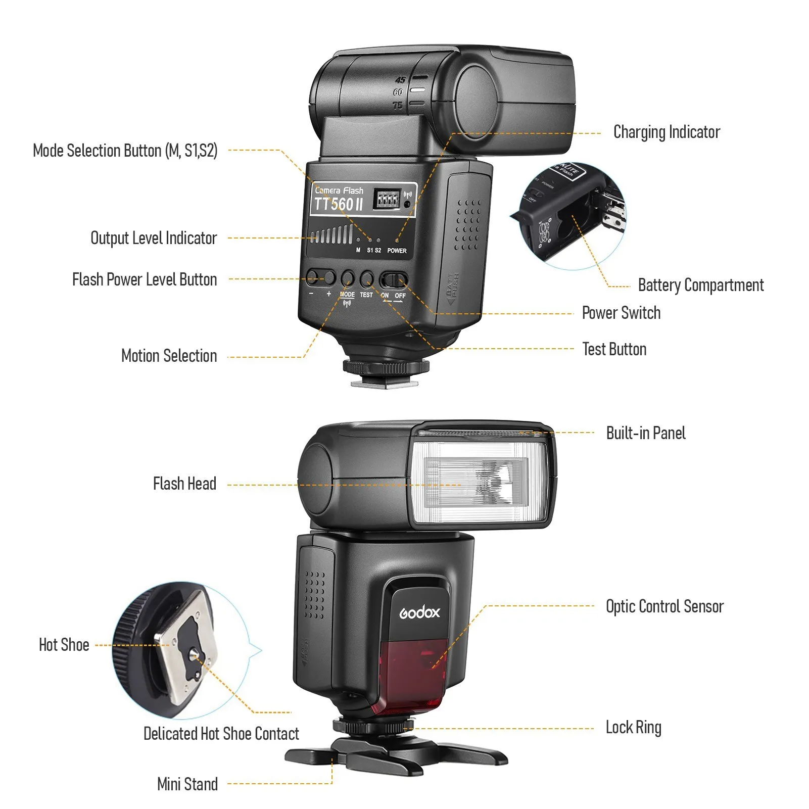 GODOX TT560II Universal On Camera Flash Electronic Speedlite with ...