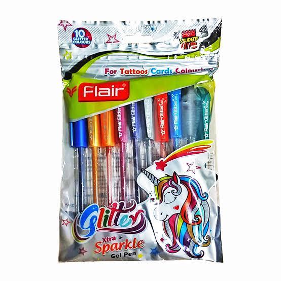 Flair Xtra Sparkle Glitter 10 Colours Gel Pen (1 SET) | Daraz.com.bd