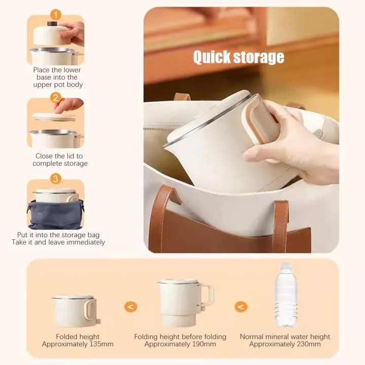 800ML Folding Mini Electric Kettle Multi-function 304 Stainless Steel Portable Noodle Pot Kettle ...