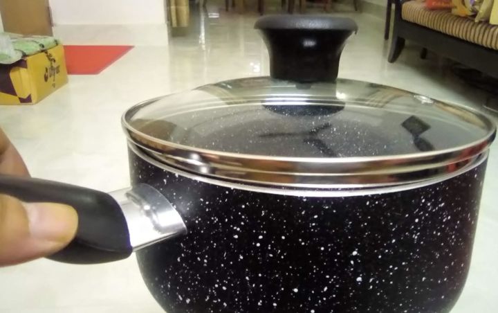 Kiam Marble Coated Milk Pan With Glass Lid | Daraz.com.bd