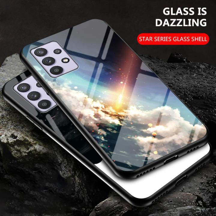 For Samsung Galaxy A32 Case Starry Moon and Star Tempered Glass ...