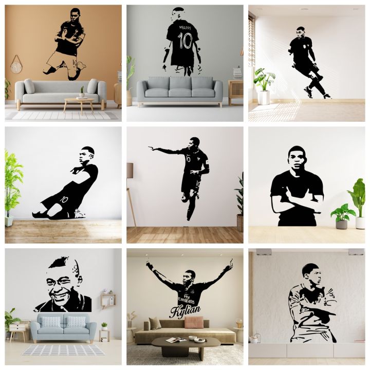 Cartoon Kylian Mbappé footballer Cartoon Wall Decals Pvc Mural Art Diy ...
