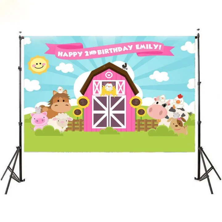 220x150cm Farm Theme Photography Backdrop Pink Barn Animals Barnyard ...