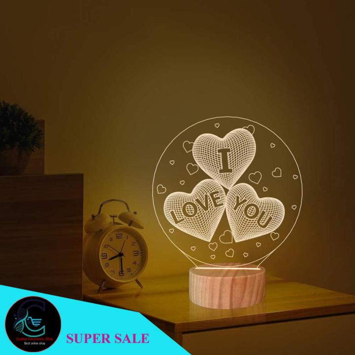 3D creative visualization lamp (3 Hearts with I Love You) | Daraz.com.bd