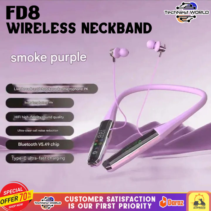 Wireless Neckband luetooth Neckband FD-8 Magnet LED Color AI Screen ...
