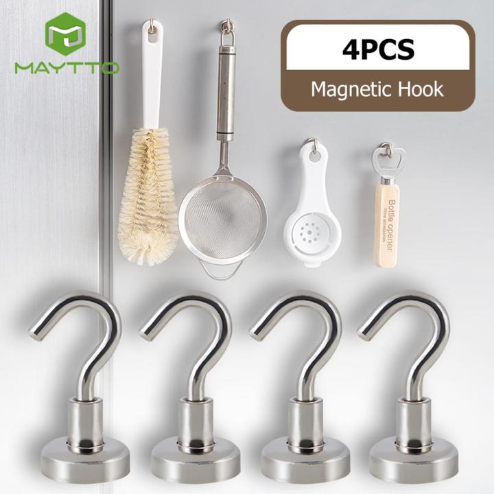 MAYTTO 4PCS Magnetic Hooks Super Strong 8KG Load Bearing Wall Household ...
