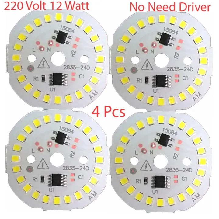 4-Pcs 12 Watt AC220 Volt LED Lamp Plate SMD PCB Board White Bright No ...
