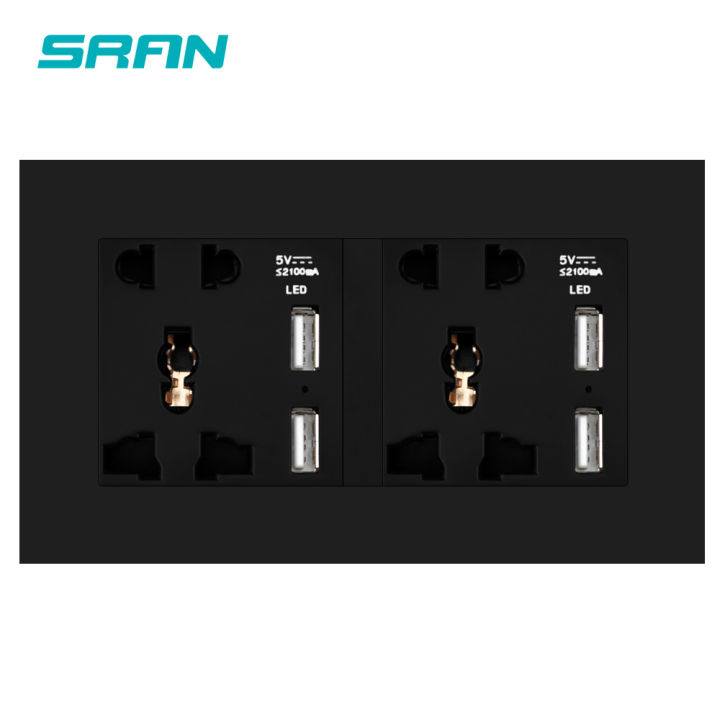 SRAN wall power socket double universal 5 hole socket with usb smart on / off LED light white ...