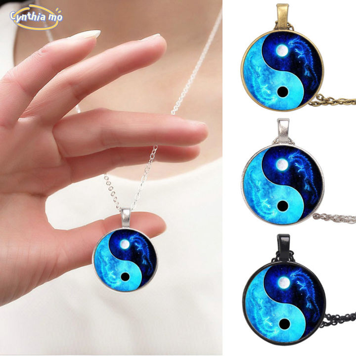 COD Dragon Moon Yin Yang Tai Chi Time Gemstone Necklace Sweater Chain ...