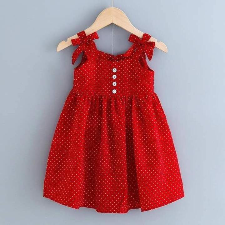 Baby regular cotton frock red dot | Daraz.com.bd