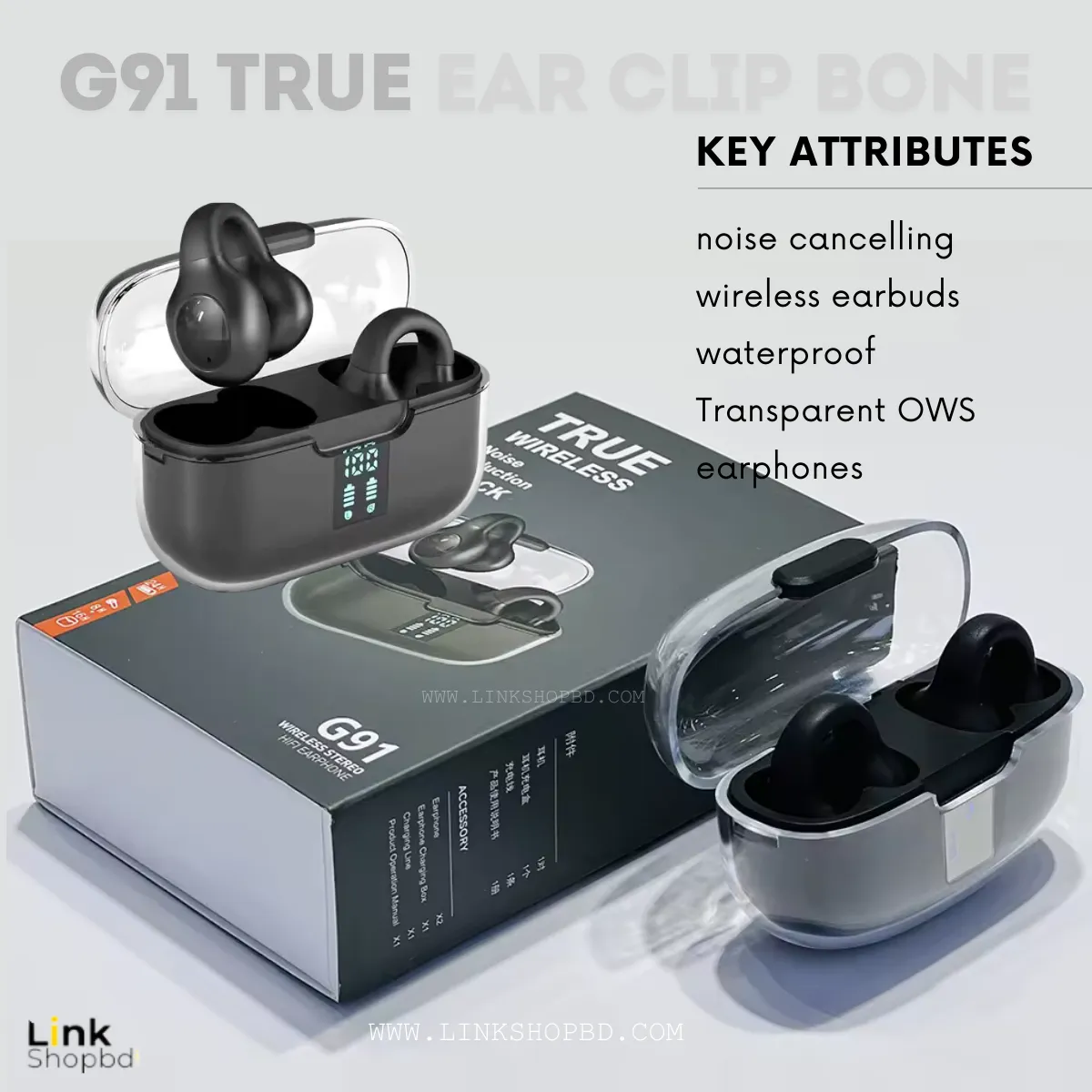 G91 TRUE Wireless Bluetooth Ear Clip Bone Conduction Headphones with ...
