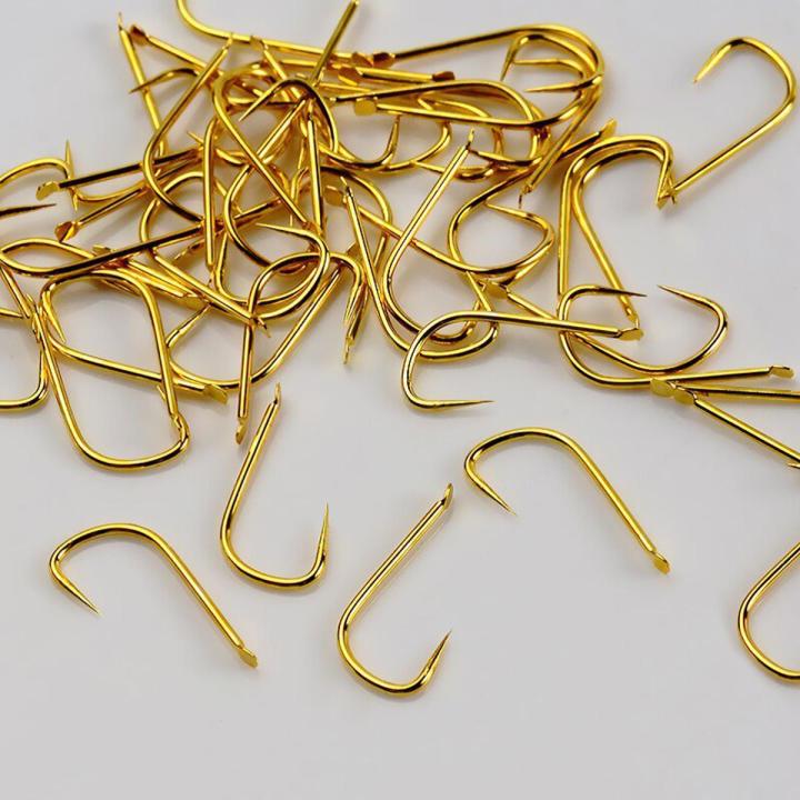 50pcs Non-barb Hook Golden Stingless hook High Carbon Steel Fish Hook Barbed fishhook for ...