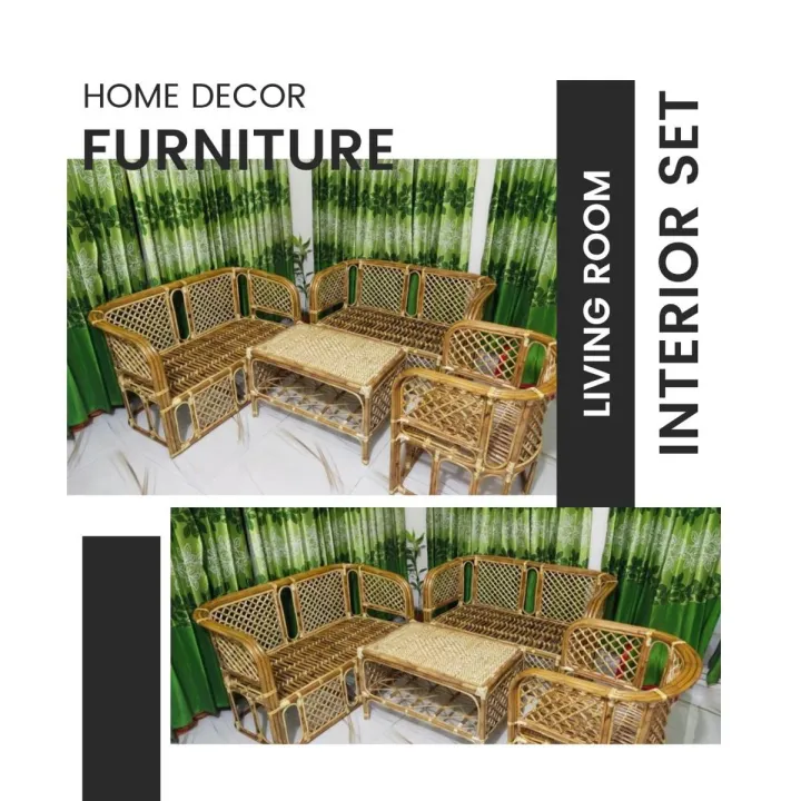Living Room Full Set Rattan Handmade 2+2+1=5, One Table | Daraz.com.bd