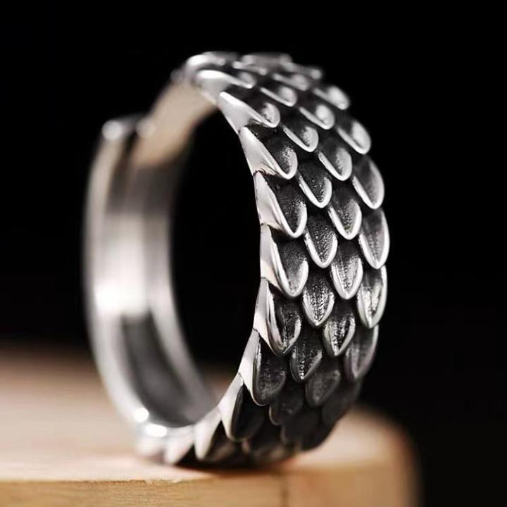 【Innovative design】Vintage Reverse Scales Ring Men's Style National ...