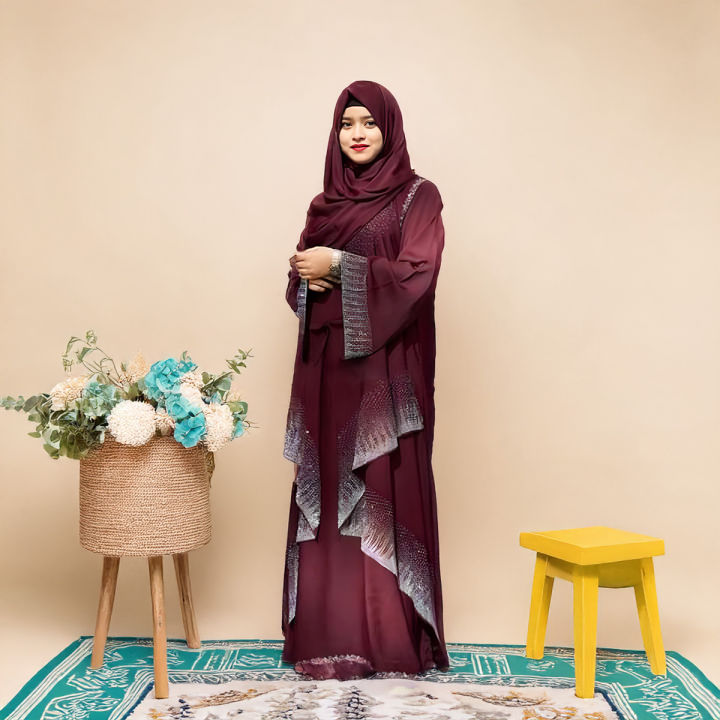 Abaya Borka Jhorna Stone with Hijab – Three Dubai Cherry Stylish Party Borka Fashion Collection ...