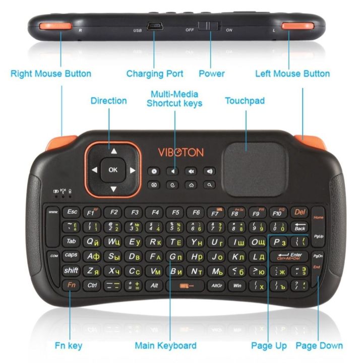 VIBOTON S1 Air Mouse 89 Keys QWERTY 2.4GHz Mini Rechargeable Wireless ...