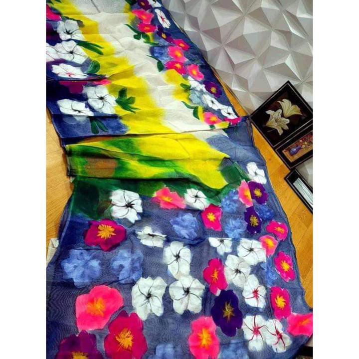 Exclusive Designer Hand Print Resom silk Saree / Resom suti Saree Super ...