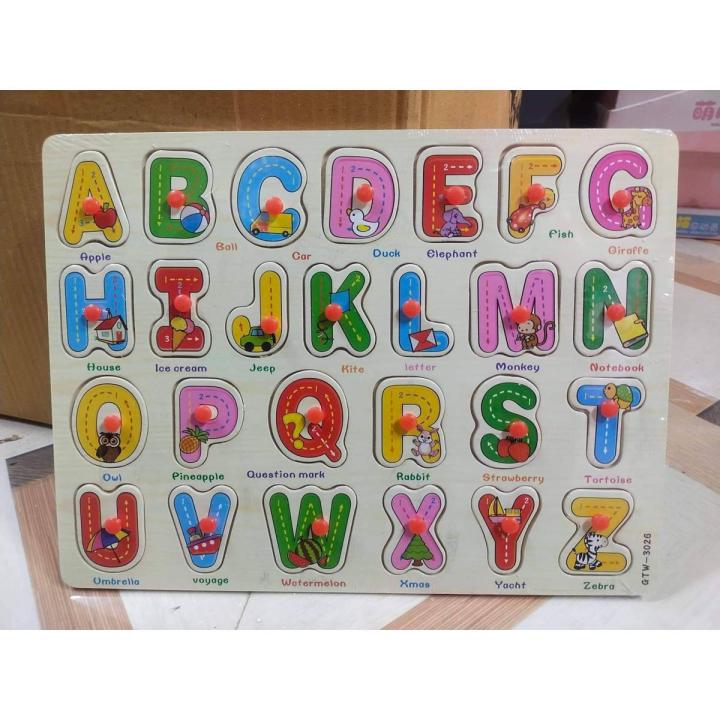 English, ABCD Wooden Alphabet Puzzle Board For 1-3 Years Old children ...