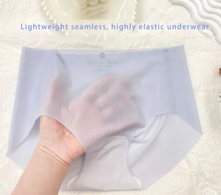 Imported Breathable Briefs Solid color mid waist Ice silk transparent ...