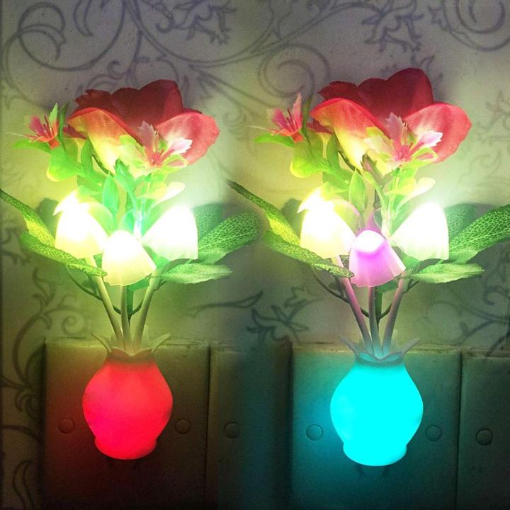 Plug-in Flower LED Mushroom Night Light Lamp with Dusk to Dawn Sensor ...