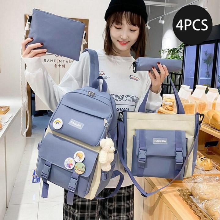 4 pcs sets canvas SchoolBags For Teenage Girls Women's Backpack Canvas ...