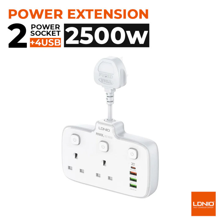 LDNIO Universal Outlets Power Socket Multi Plug SC2413 PD & QC3.0 2 ...