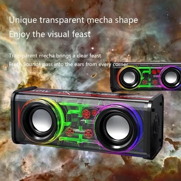 V8 Bluetooth Speaker Transparent Sound Box Colorful Lights Dual Speaker ...