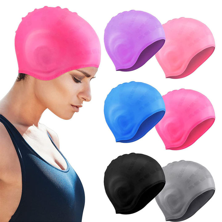 Swimming Cap Ear Protection Cap Solid Color Silicone Waterproof ...
