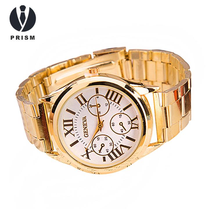 Prism Quartz Watch Unique Roman Numerals Golden Tone Wristwatch | Daraz ...