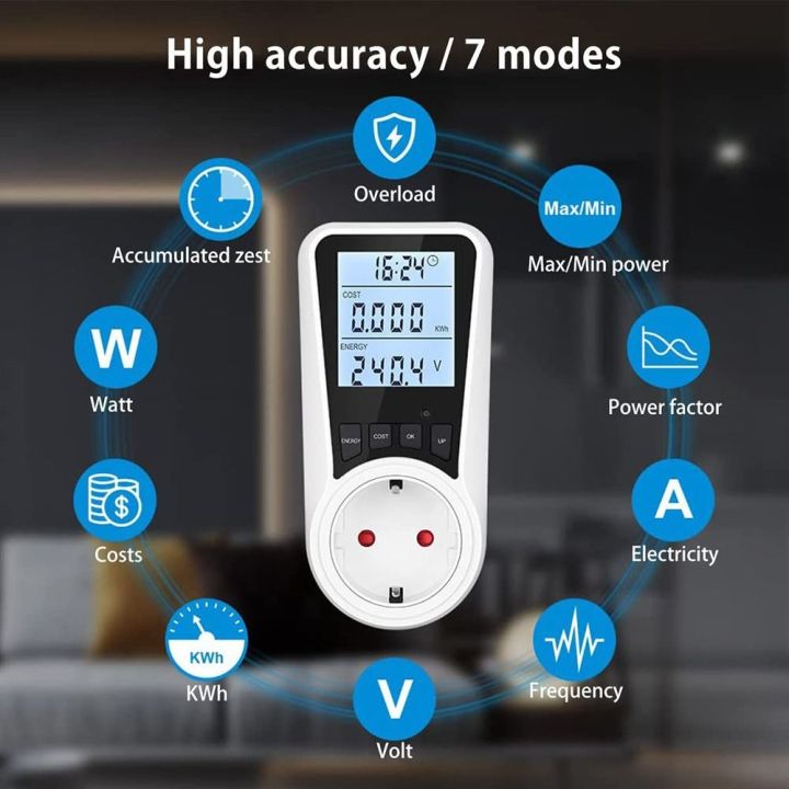 EU Plug Watt Monitor Digital Current Meter Wattmeter Energy Power ...