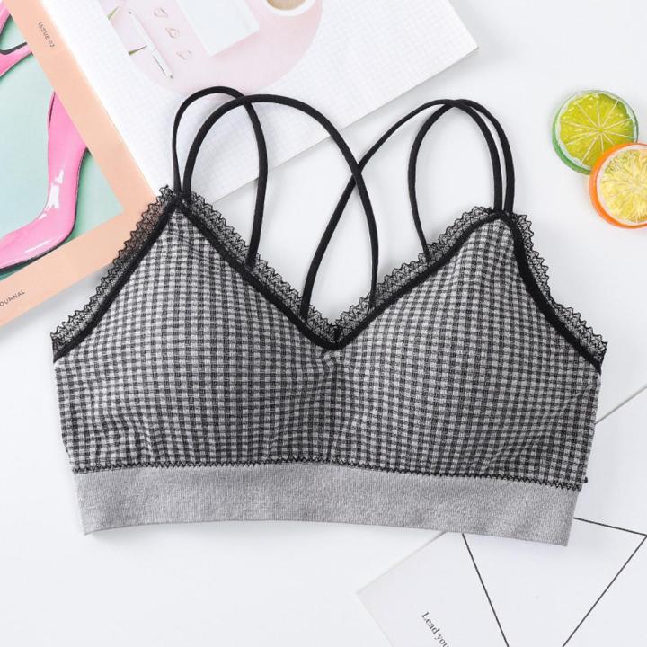 Lace Checkered Bra Cross Straps bra Wrapped Chest women bra girl bra Cotton Bra | Daraz.com.bd