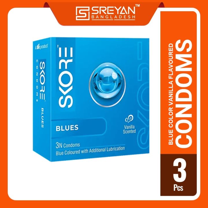 Skore Blue Coloured With Vanilla Flavoured Condom - 3Pcs Single Pack (India) | Daraz.com.bd