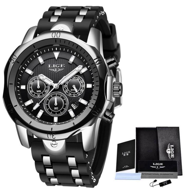 LIGE 9972 Black And Silver Two-tone Stainless Steel Chronograph Watch ...