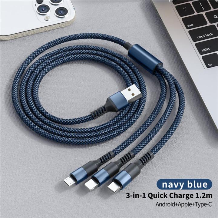 6A Super Fast Charging Cable 3 In 1 Micro USB Type C Charger Cable ...