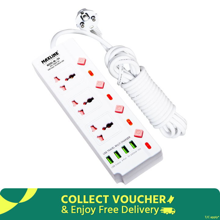 MaxLine Heavy Duty Multiplug -ML-704 4 Port USB 7 Outlets Multiplug Charger-3 Miter Wire/ 10 Fit ...