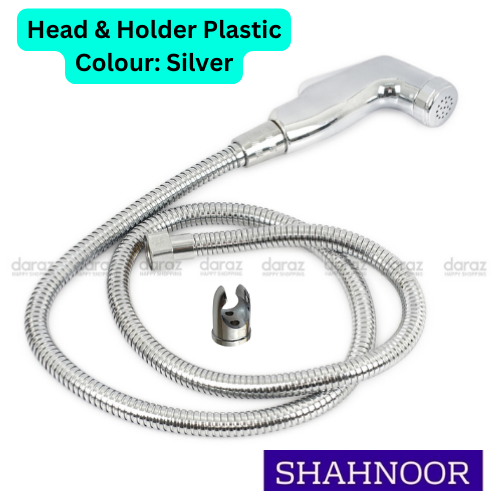 Plastic Toilet Push Shower Set Head Holder Chain Silver Colour | Daraz ...