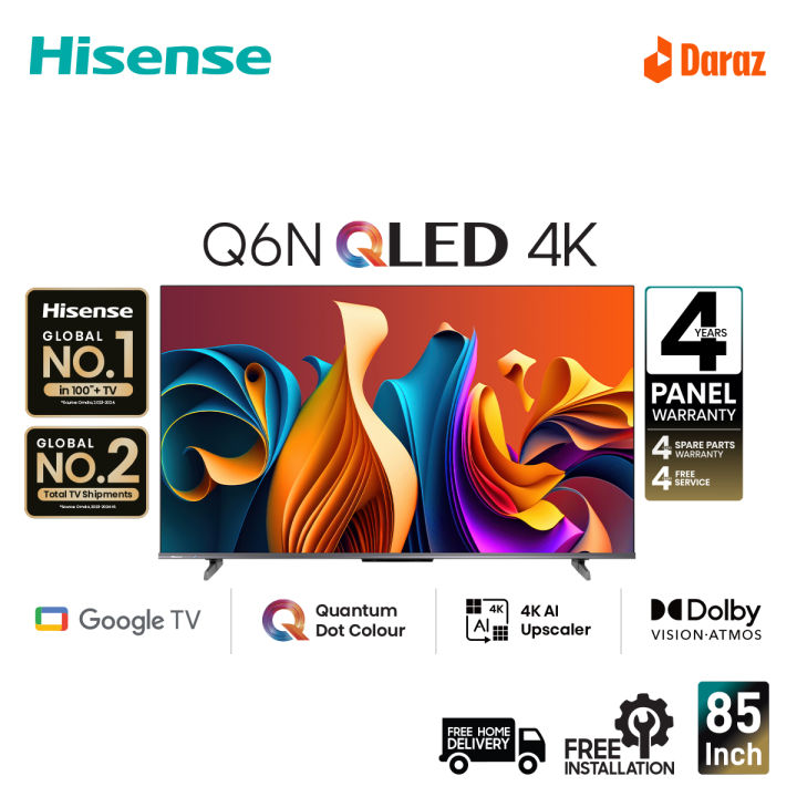 Hisense 85 Inch 4K QLED Smart Google TV 85Q6N | Free Delivery | Free ...
