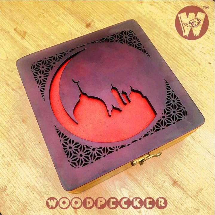 Wooden Box with jali cutting Islamic mosque minar for islamic gift ...