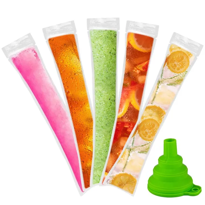 Ice Bags Disposable Popsicle Bags With Silicone Funnel - 100 Pack DIY ...