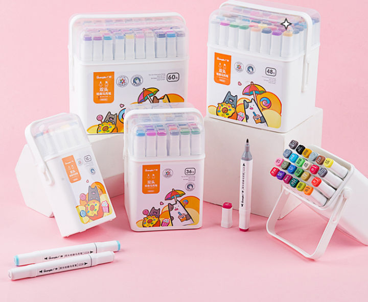 GUANGBO Markers Sets 48 Colors Sketching Markers Double Head Alco ...