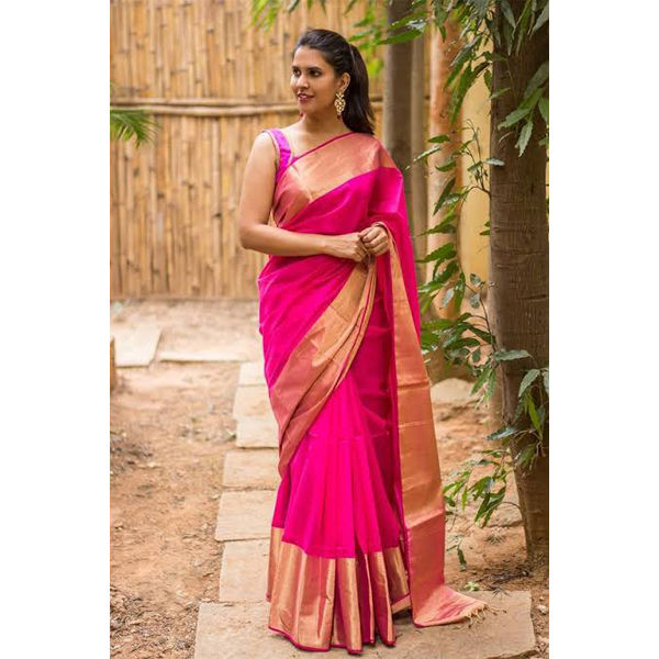 Half silk saree 1 colour saree pink color Saree Same as picture Saari ...