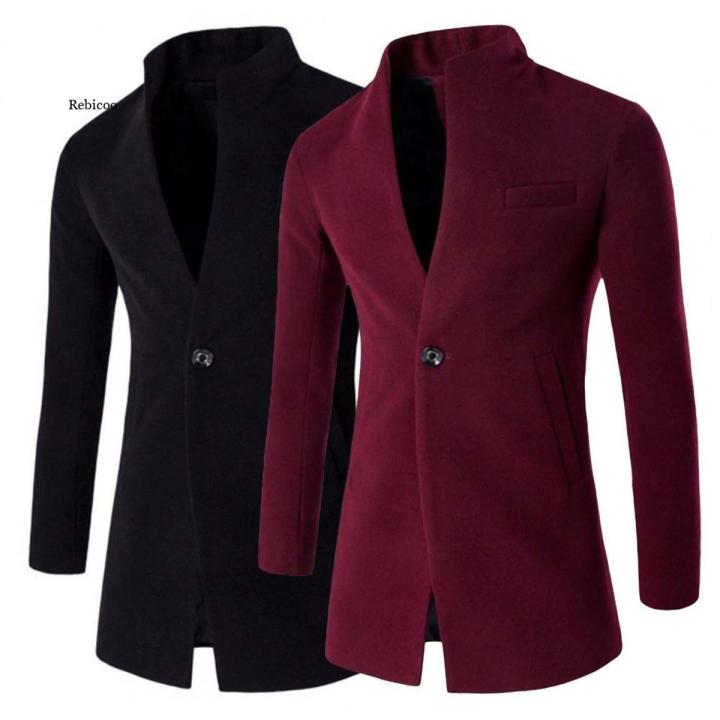 Autumn Winter Blazers Men Trench Coat One Button Slim Suit Jacket Men ...