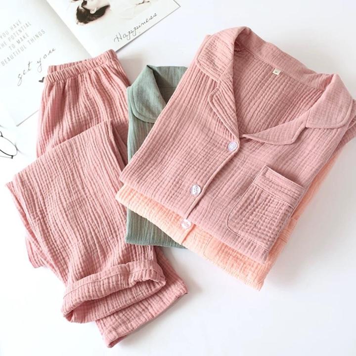 High-Quality Pajamas Plain Double-Layer Gauze 2 Pcs Set - 100% Cotton ...