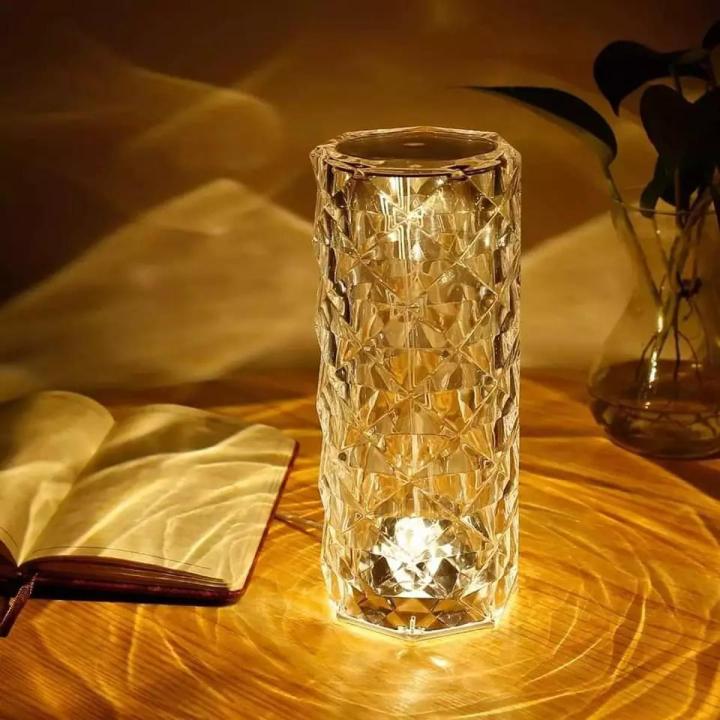 USB Direct Charge Acrylic Diamond Table Lamp 3 Lighting Colors with ...
