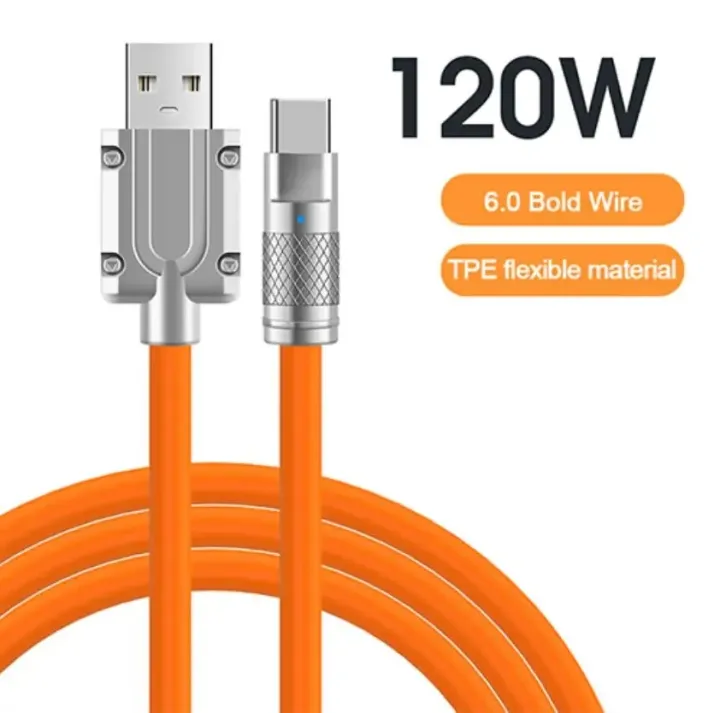 120w 6a Type C Cable Fast Charging Liquid Silicone Usb Line With Led ...