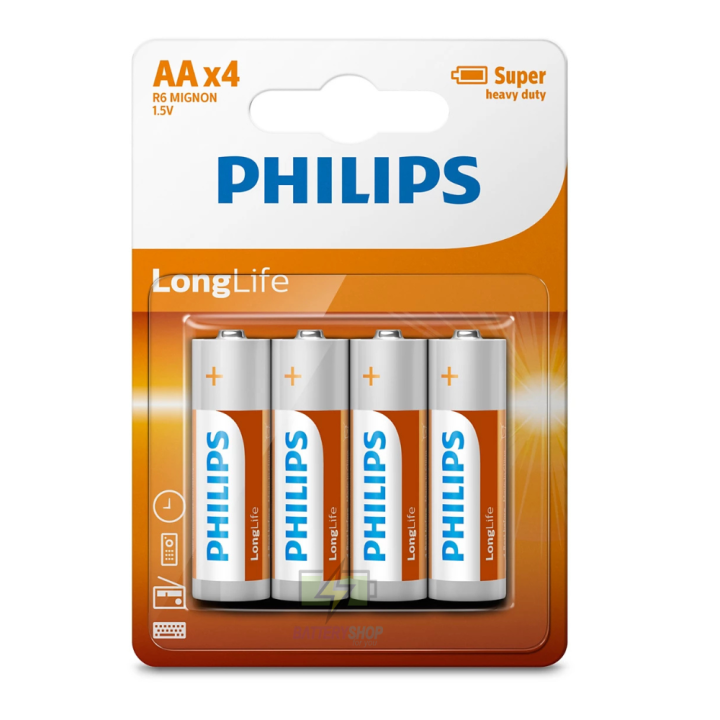 Philips R06 UM-3 AA 1.5V Extra Zinc Chloride Battery - 4Pcs | Daraz.com.bd