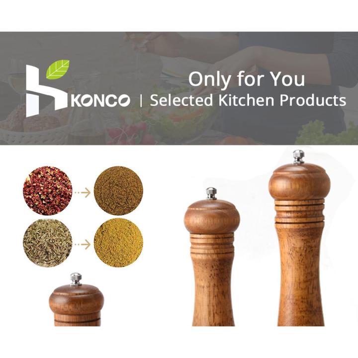 KONCO Wood Salt and Pepper Wooden Spice & Pepper Grinders, Manual Mills with Adjustable Ceramic ...